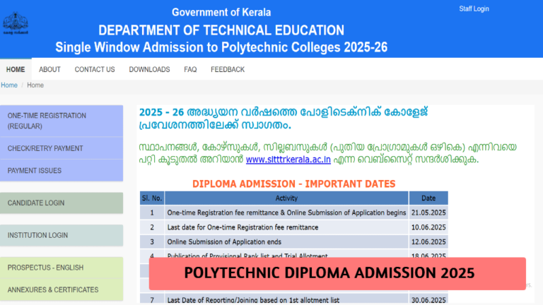 Kerala Polytechnic Diploma Admission 2025 - Apply @ www.polyadmi